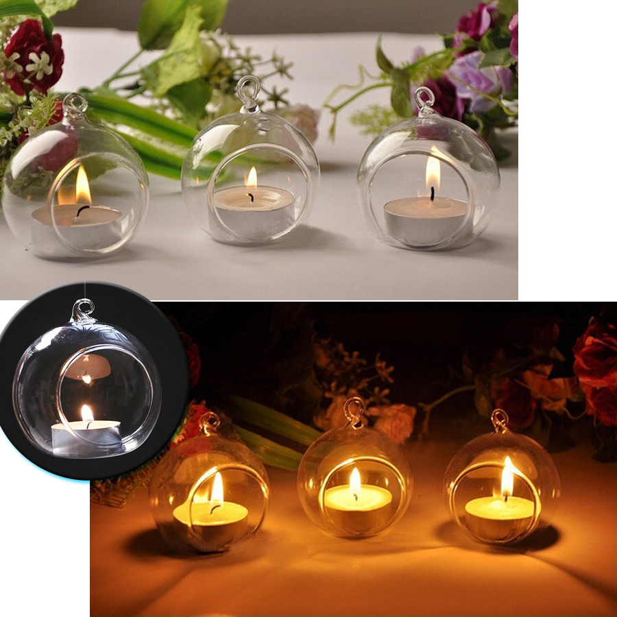 Clear Glass Bauble Ball Fillable Sphere Hanging Tea Light Holder with ...
